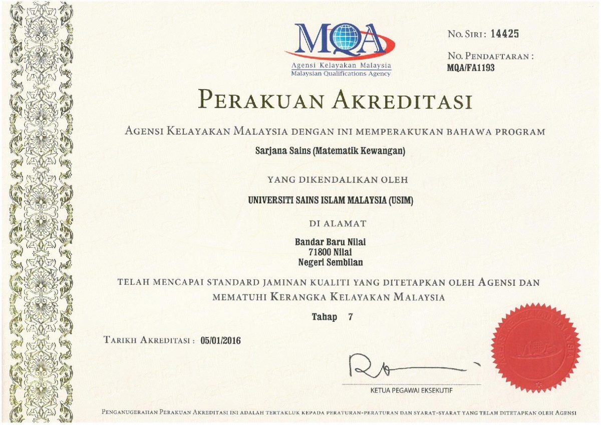 Master of Science (Financial Mathematics) – FST USIM