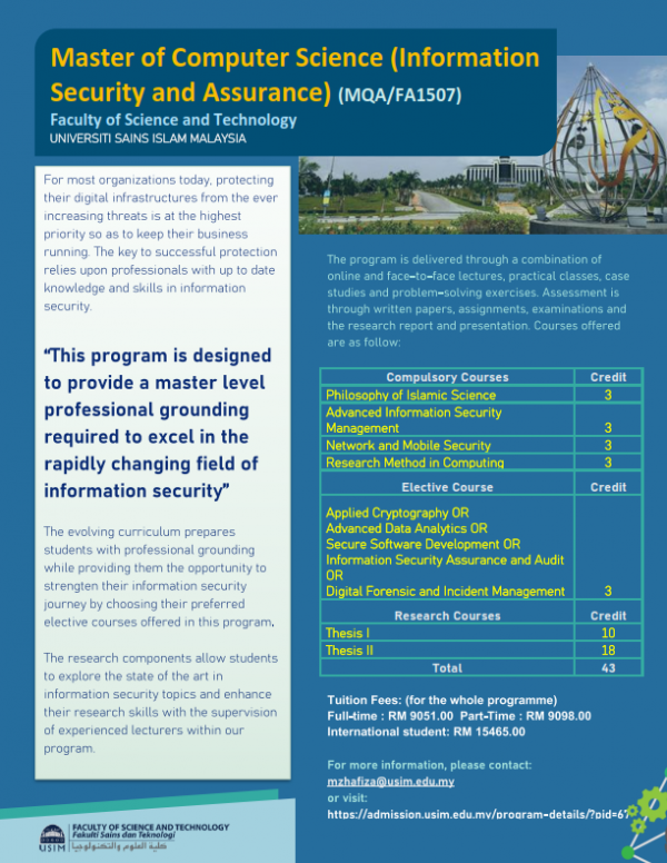 Master of Computer Science (Information Security and Assurance) – FST USIM